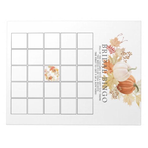 Autumn Leaves Pumpkins Bridal Shower Bingo Game Notepad | Zazzle