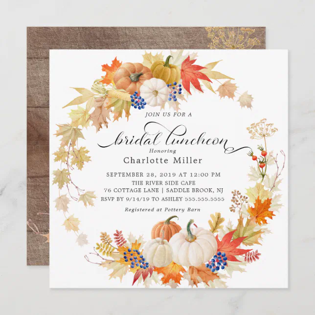 Autumn Leaves Pumpkins Bridal Shower Luncheon Invitation | Zazzle