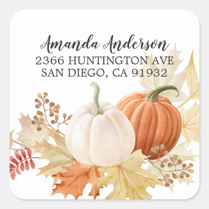 Autumn Leaves Pumpkins Return Address Sticker | Zazzle