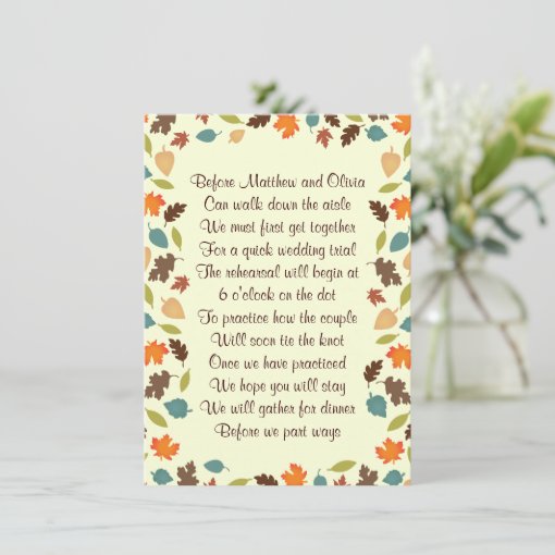 Autumn Leaves Rehearsal Dinner Poem Invitation 4x6 | Zazzle