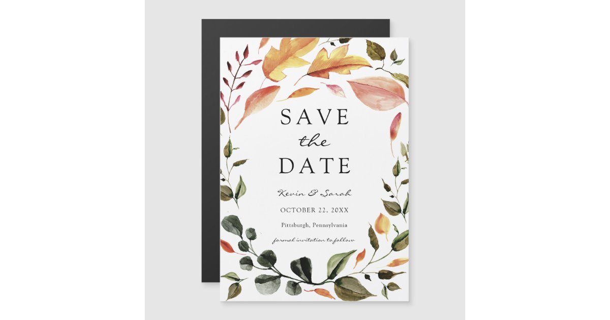 Autumn Leaves Save the Date Magnetic Invitation | Zazzle