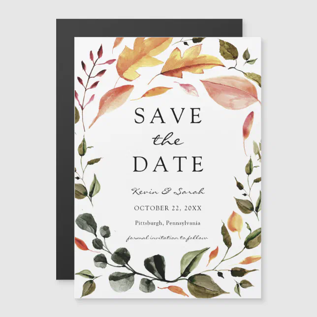Autumn Leaves Save the Date Magnetic Invitation | Zazzle