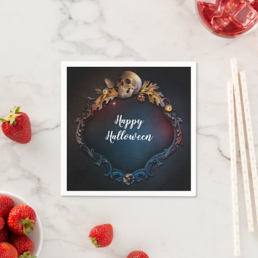 Autumn Leaves & Skull Fall Halloween Party Napkins | Zazzle