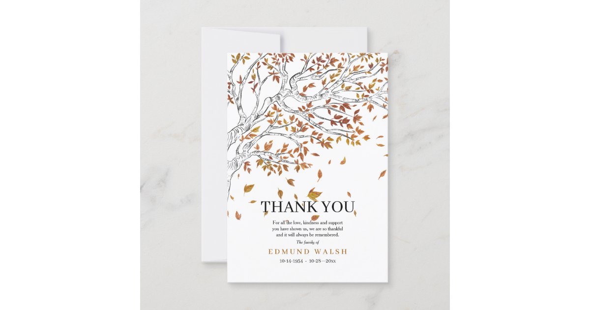 Autumn Leaves Sympathy Thank You Card | Zazzle