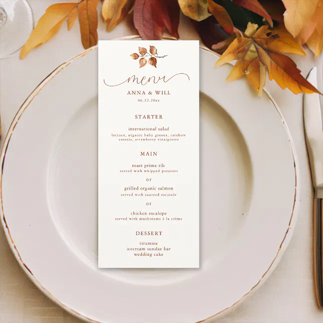 Autumn Leaves Terracotta Elegant Chic Fall Wedding Menu | Zazzle