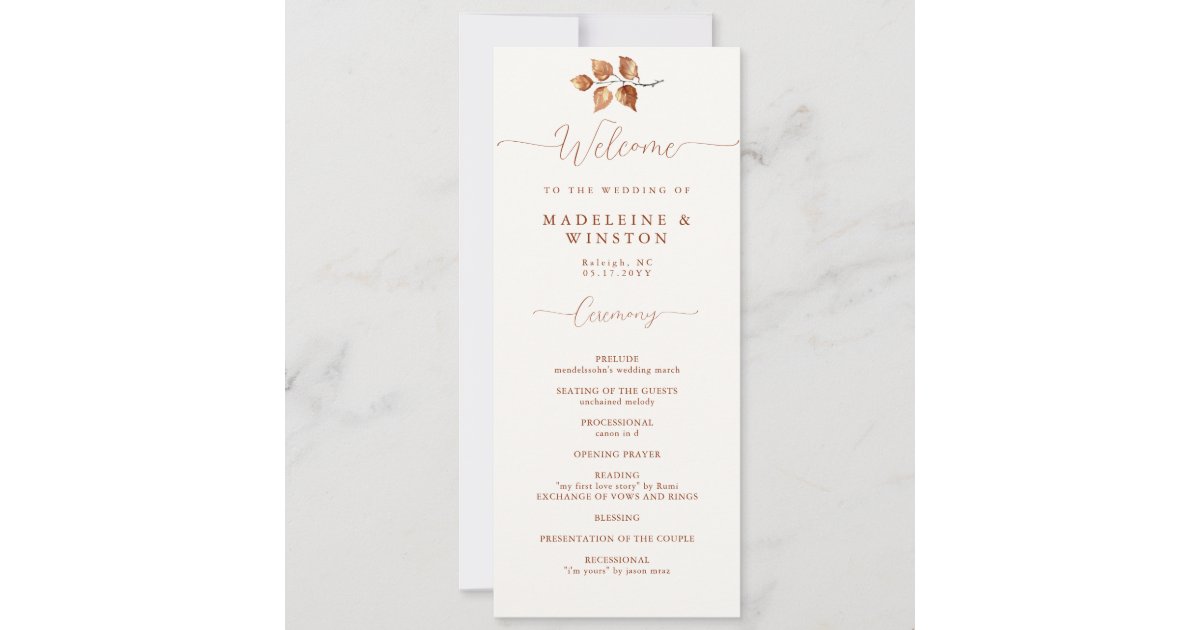 Autumn Leaves Terracotta Elegant Wedding Program | Zazzle