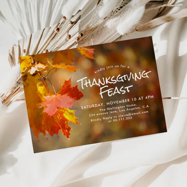 autumn leaves thanksgiving feast invitation | Zazzle