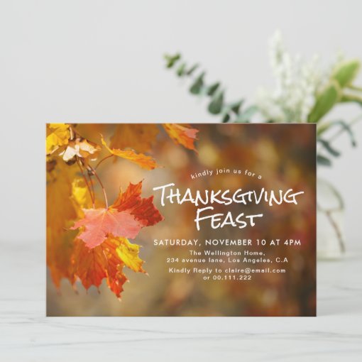 autumn leaves thanksgiving feast invitation | Zazzle
