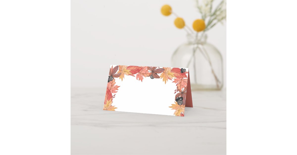 Autumn Leaves Thanksgiving Folded Place Card | Zazzle