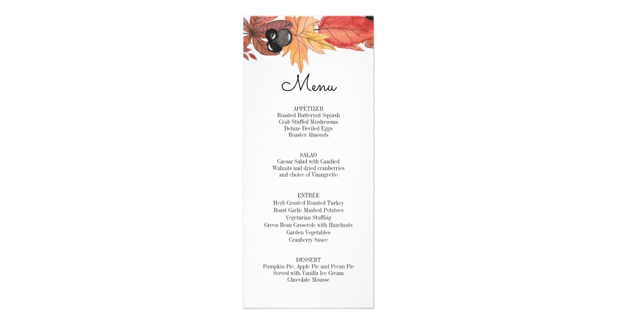 Autumn Leaves Thanksgiving Menu | Zazzle