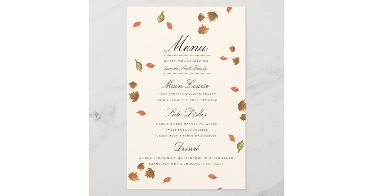 Autumn Leaves Thanksgiving Menu | Zazzle