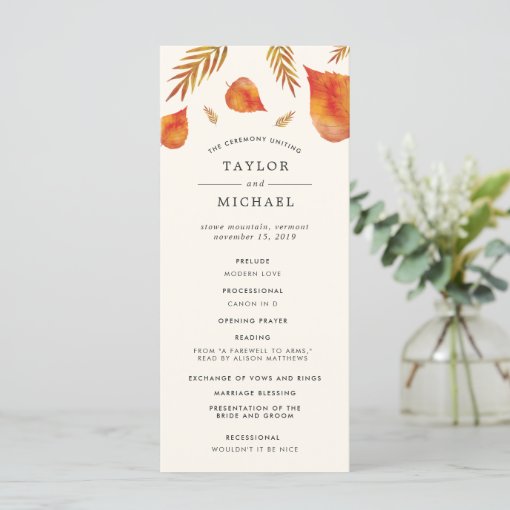 Autumn Leaves Wedding Ceremony Program | Zazzle