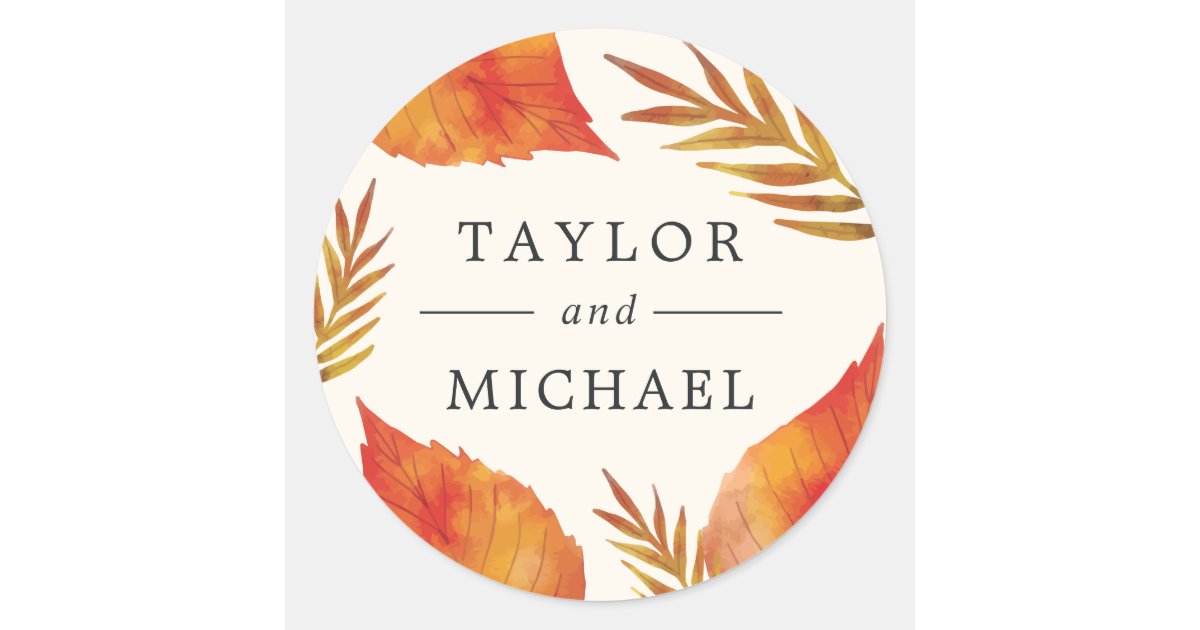 Autumn Leaves Wedding Classic Round Sticker | Zazzle