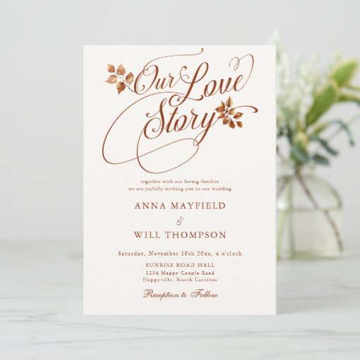 Autumn Love Story Romantic Calligraphy Wedding Invitation | Zazzle