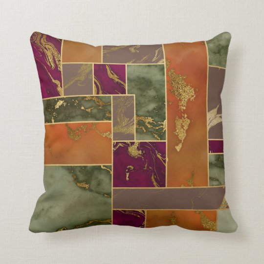 Autumn Luxury | Geometric Gold Jewel Tone Marble Throw Pillow | Zazzle.com
