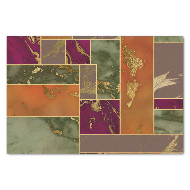 Autumn Luxury | Geometric Gold Jewel Tone Marble Tissue Paper | Zazzle