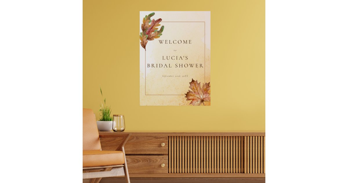 Autumn Maple Leaf Watercolor Bridal Shower Welcome Poster | Zazzle