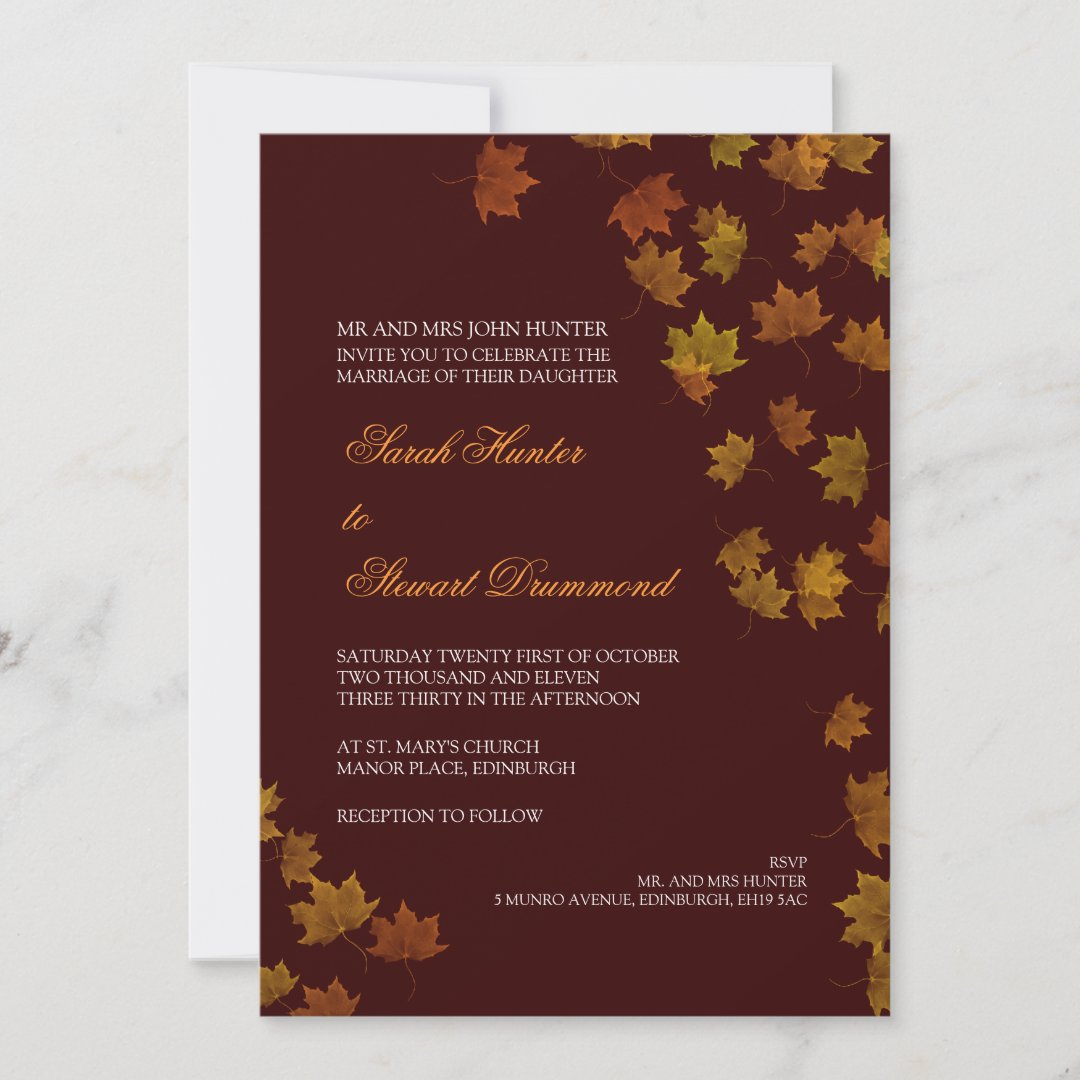 Autumn Maple Leaf Wedding Invitation -Brown | Zazzle