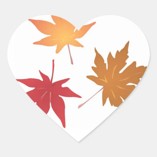 Autumn Maple Leaves Collection Wedding Hearts Heart Sticker | Zazzle
