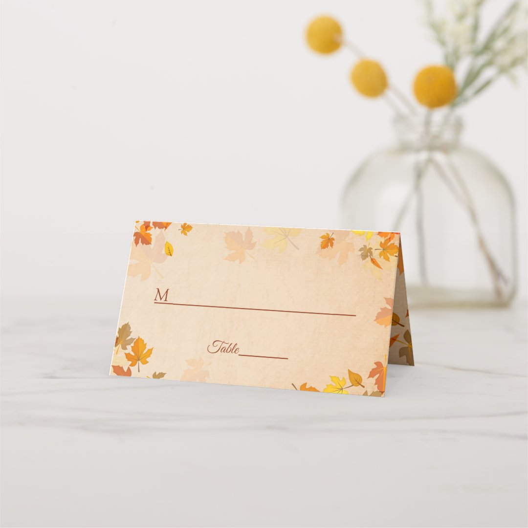 Autumn Maple Leaves Fall Wedding Table Place Card | Zazzle