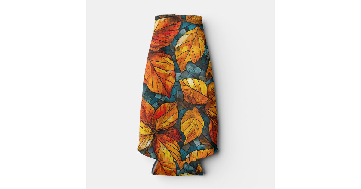 Autumn mosaic pattern bottle cooler | Zazzle