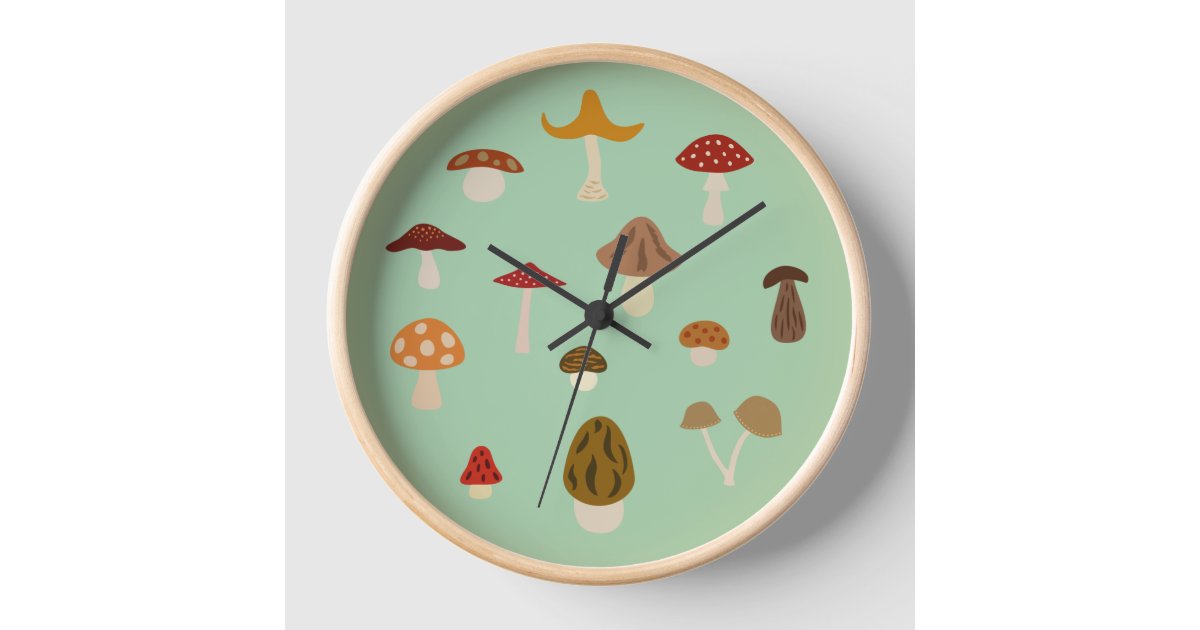 Autumn Mushrooms Clock | Zazzle