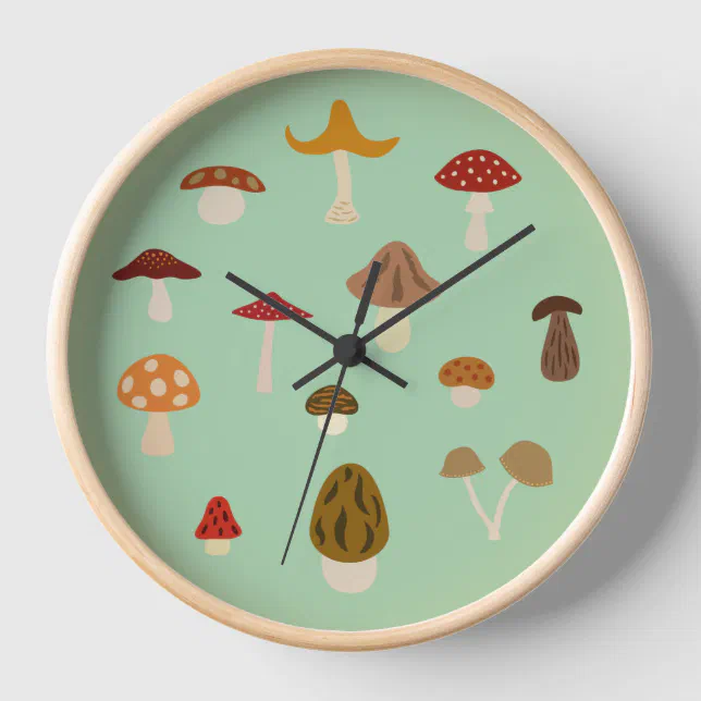 Autumn Mushrooms Clock | Zazzle