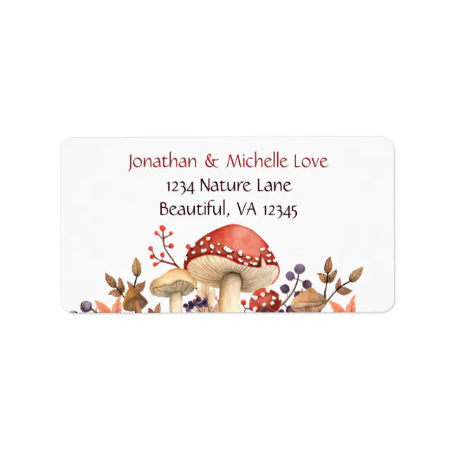 Autumn Mushrooms, Plants and Leaves Fall Address Label | Zazzle