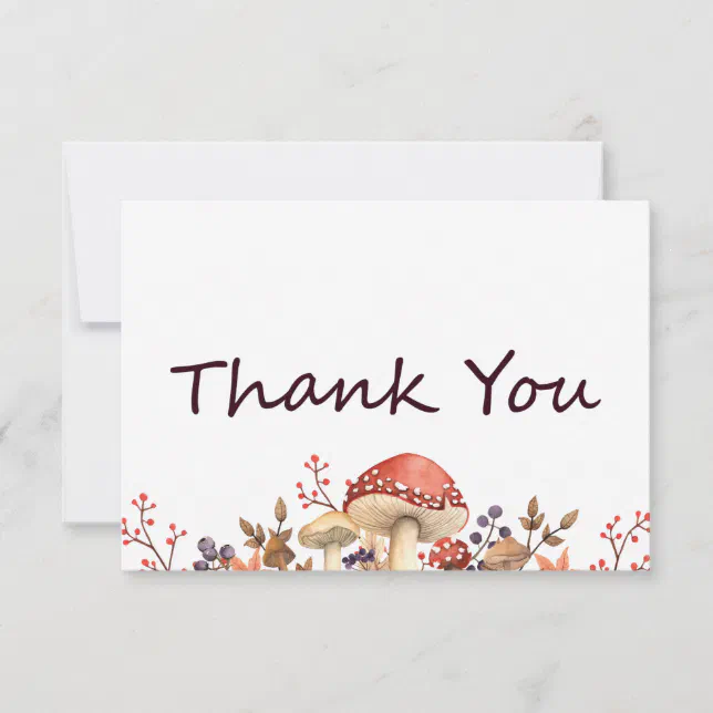 Autumn Mushrooms, Plants and Leaves Fall Flat Thank You Card | Zazzle