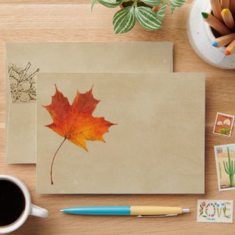 Autumn Orange Fall in Love Leaves Wedding Envelope | Zazzle