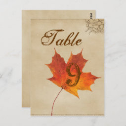 Autumn Orange Fall Leaves Wedding table numbers | Zazzle