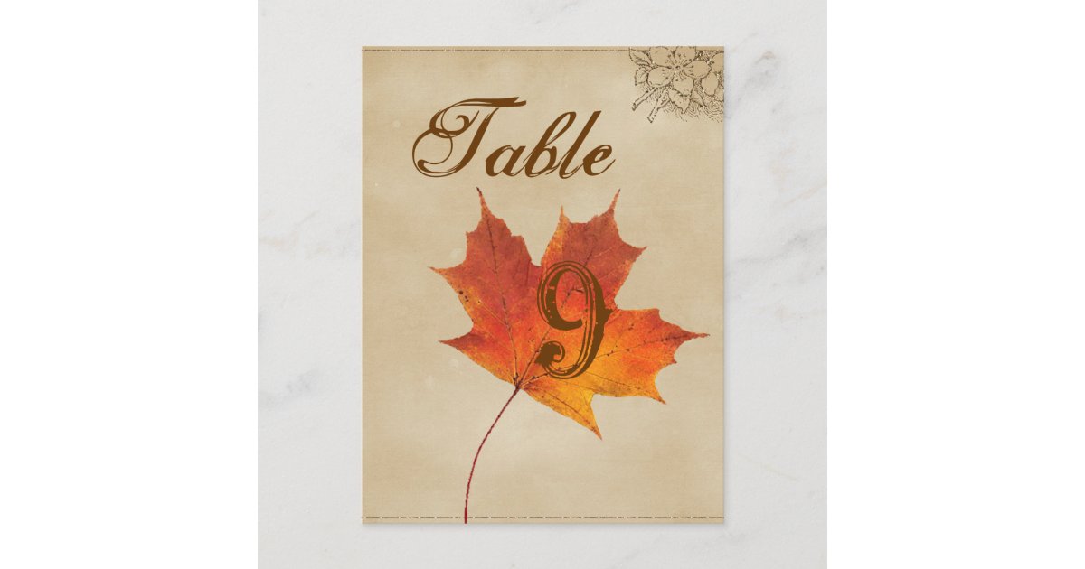 Autumn Orange Fall Leaves Wedding table numbers | Zazzle