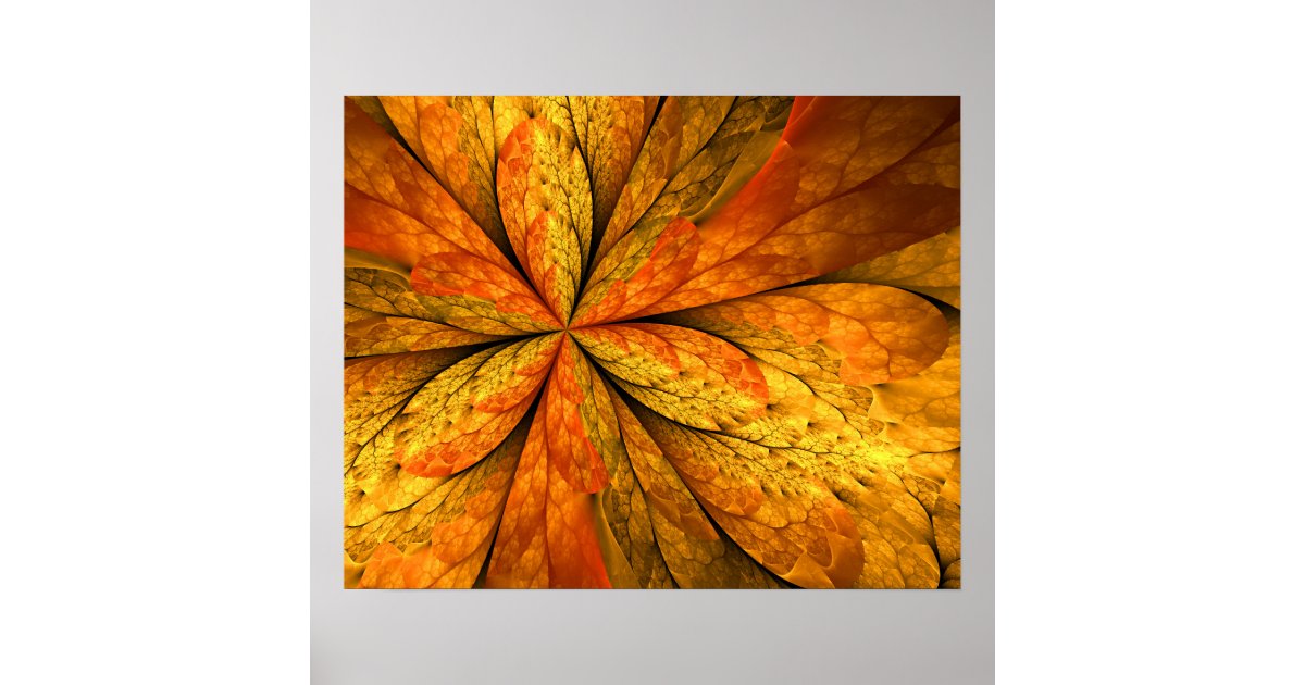 Autumn Plant, Modern Abstract Fractal Art Leaf Poster | Zazzle
