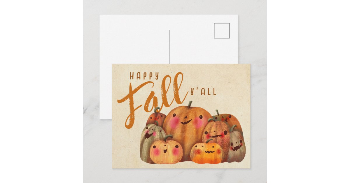 Autumn Pumpkin Cute Halloween Thanksgiving Fall Postcard | Zazzle
