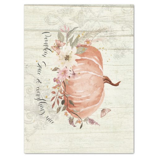 Autumn Pumpkin Fall Leaves Rustic Wood Decoupage Tissue Paper | Zazzle