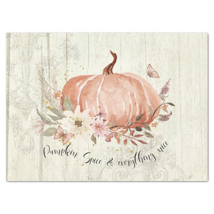 Autumn Pumpkin Fall Leaves Rustic Wood Decoupage Tissue Paper | Zazzle