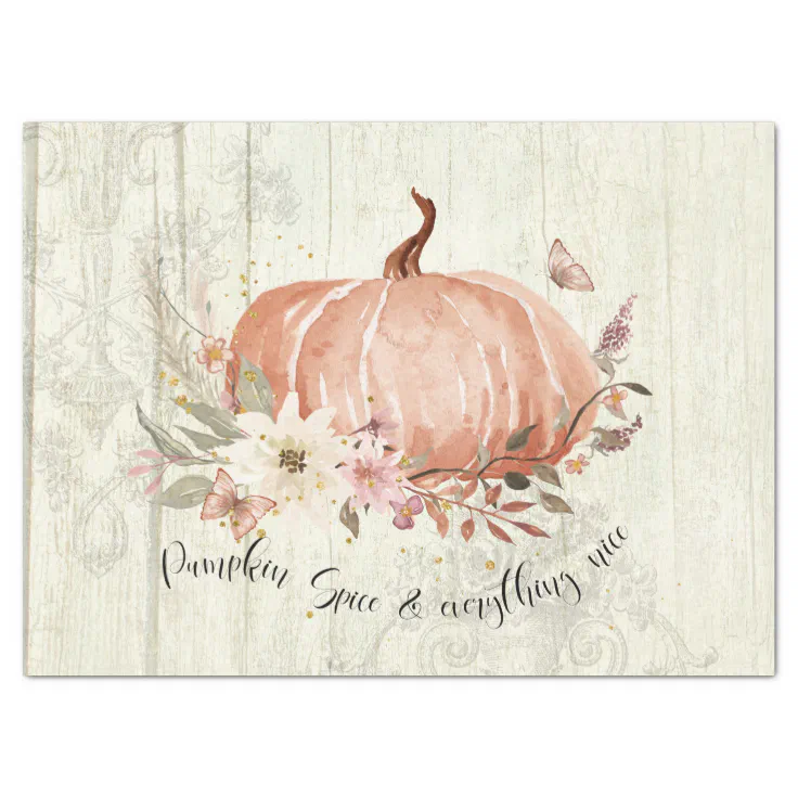 Autumn Pumpkin Fall Leaves Rustic Wood Decoupage Tissue Paper | Zazzle