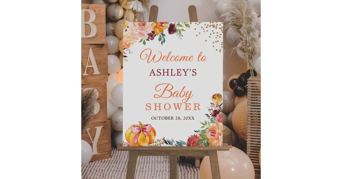Autumn Pumpkin Floral Fall Baby Shower Sign | Zazzle