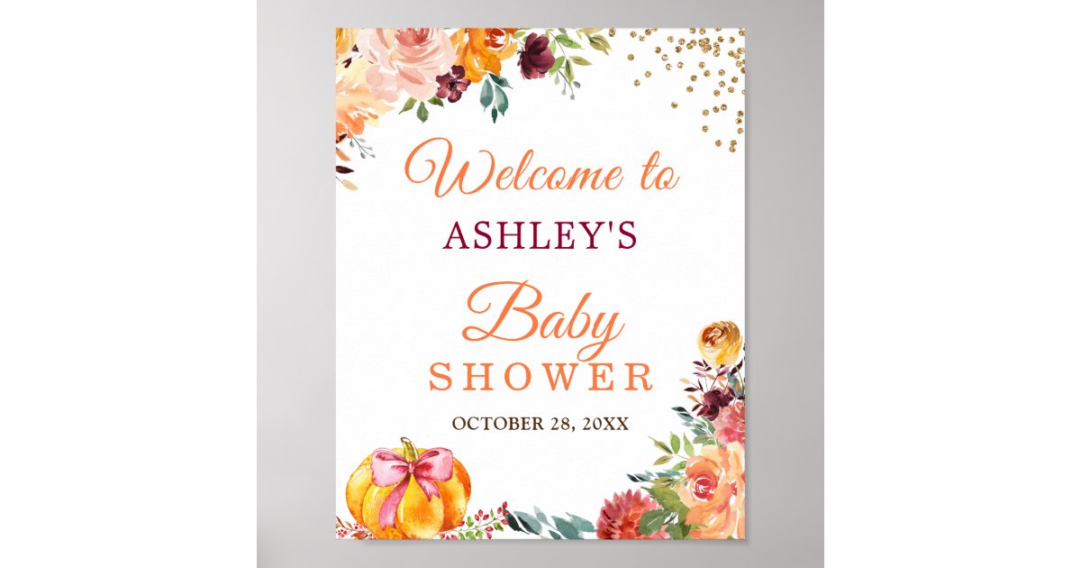 Autumn Pumpkin Floral Fall Baby Shower Sign | Zazzle