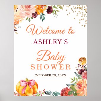 Autumn Pumpkin Floral Fall Baby Shower Sign | Zazzle