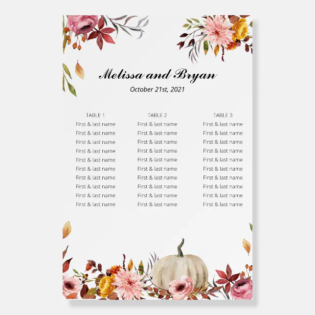 Autumn Pumpkin small reception Seating Chart Foam Board | Zazzle