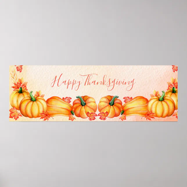 Autumn Pumpkin | Thanksgiving Banner Poster | Zazzle