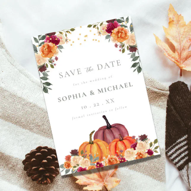 Autumn Pumpkins Fall Florals Save the Date Invitation | Zazzle