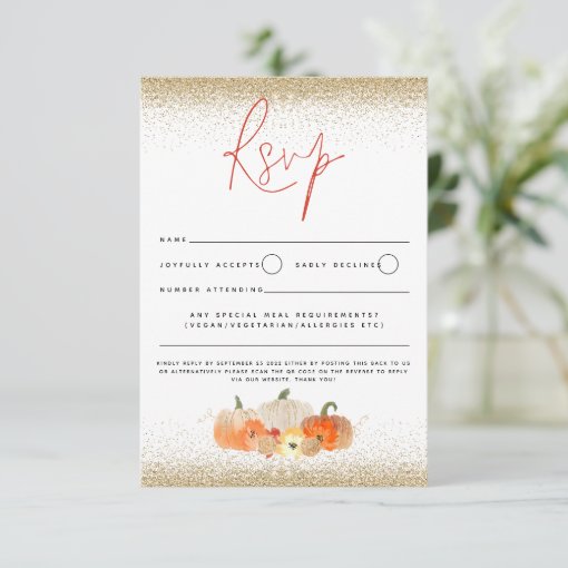 Autumn Pumpkins Floral Glitter Fall Script QR Code RSVP Card | Zazzle