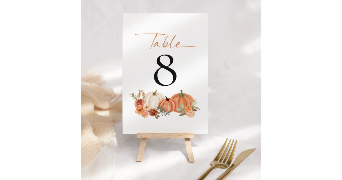 Autumn Pumpkins Florals Wedding Table Number | Zazzle