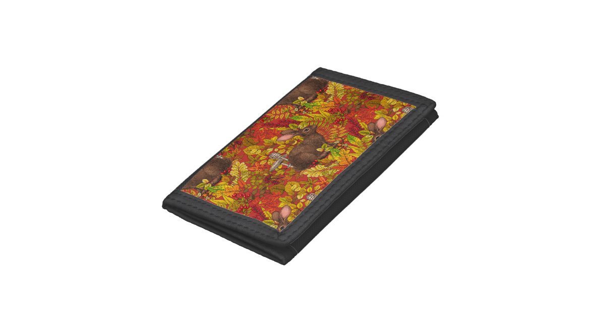 Autumn Rabbit on red Trifold Wallet | Zazzle