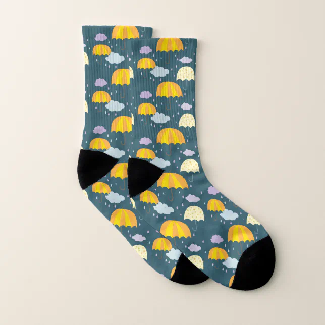 Autumn Rainy Day with Umbrella Pattern Dark Socks | Zazzle
