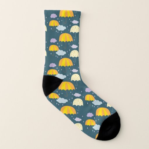 Autumn Rainy Day with Umbrella Pattern Dark Socks | Zazzle