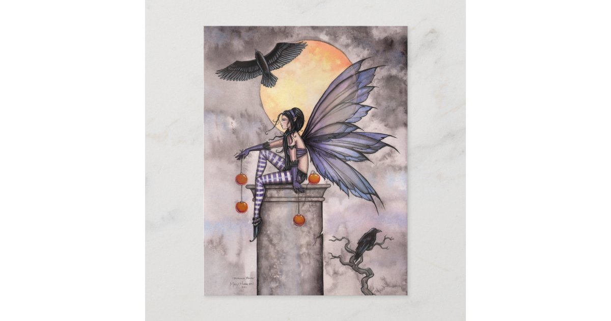 Autumn Raven Gothic Fairy Fantasy Postcard | Zazzle