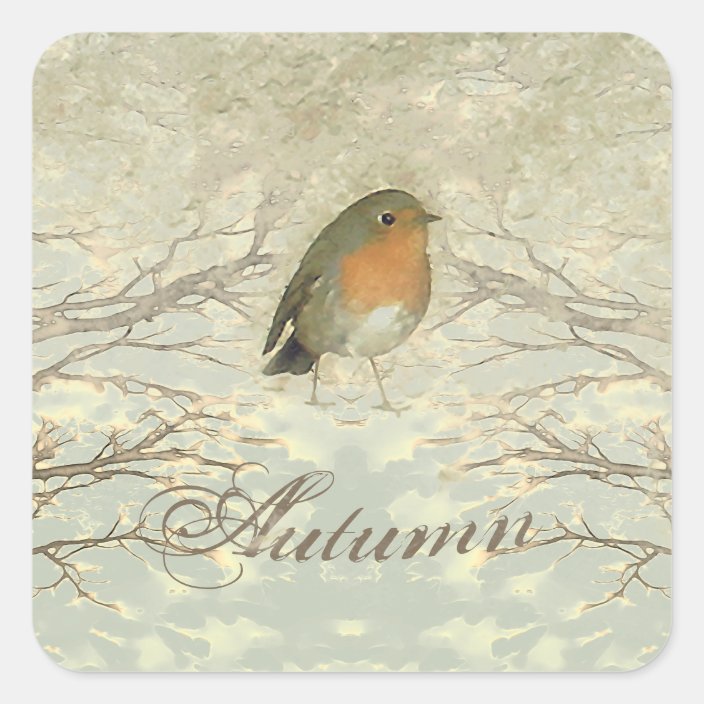 AUTUMN ROBIN Fall Branches Square Sticker | Zazzle.com